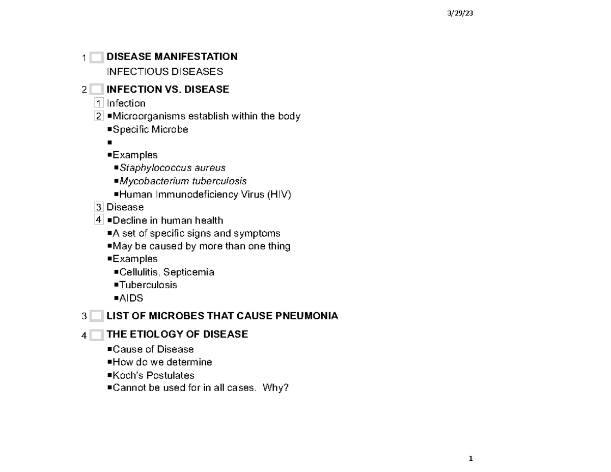 Lec8-Dis Manifest - lecture 8 - 3/29/ 1 DISEASE MANIFESTATION ...