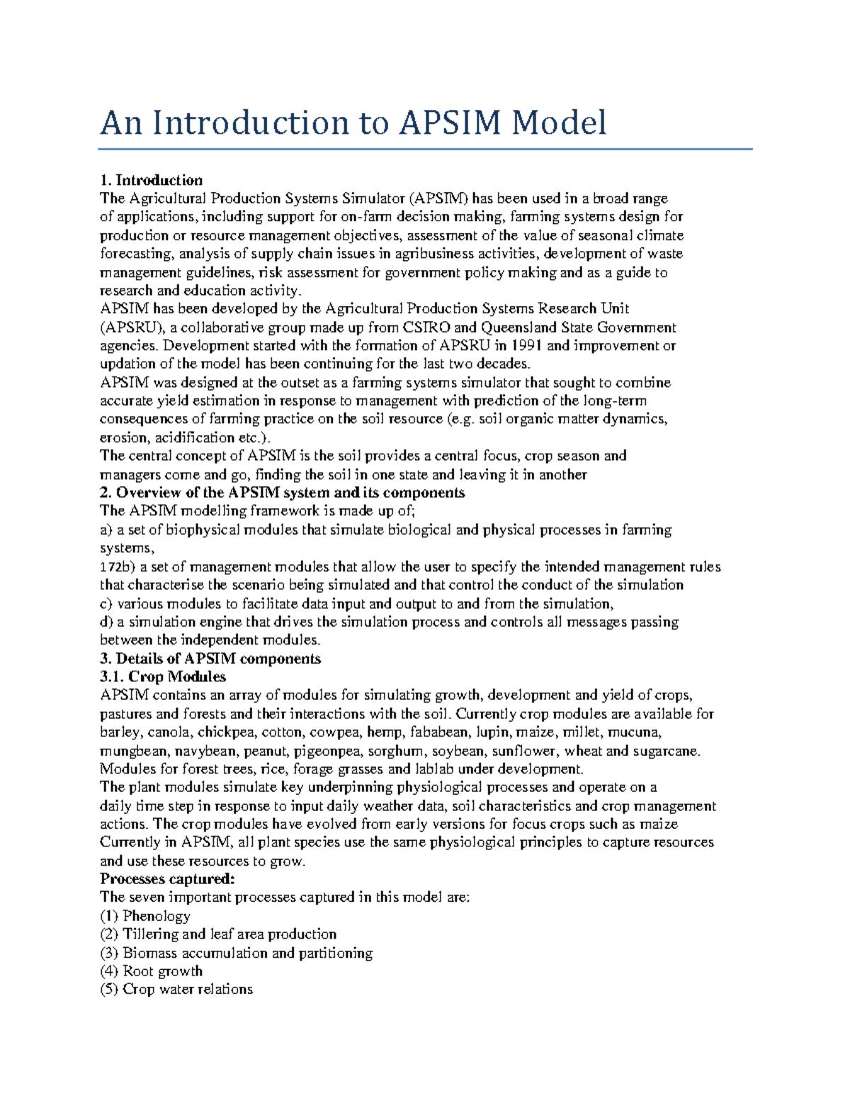 An Introduction to Apsim Model - An Introduction to APSIM Model ...