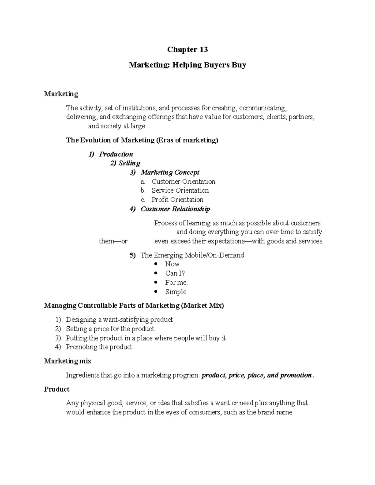 Chapter 13 - Lecture notes 4 - Chapter 13 Marketing: Helping Buyers Buy ...