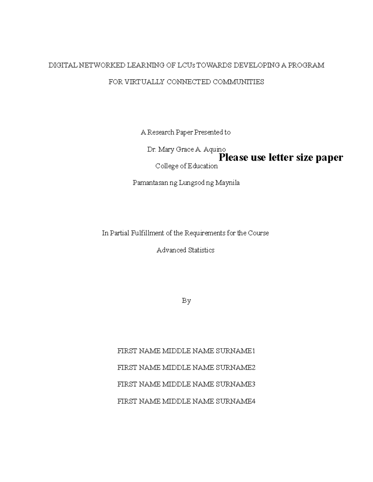 Research Paper Template For Teacher Education UdM Studocu