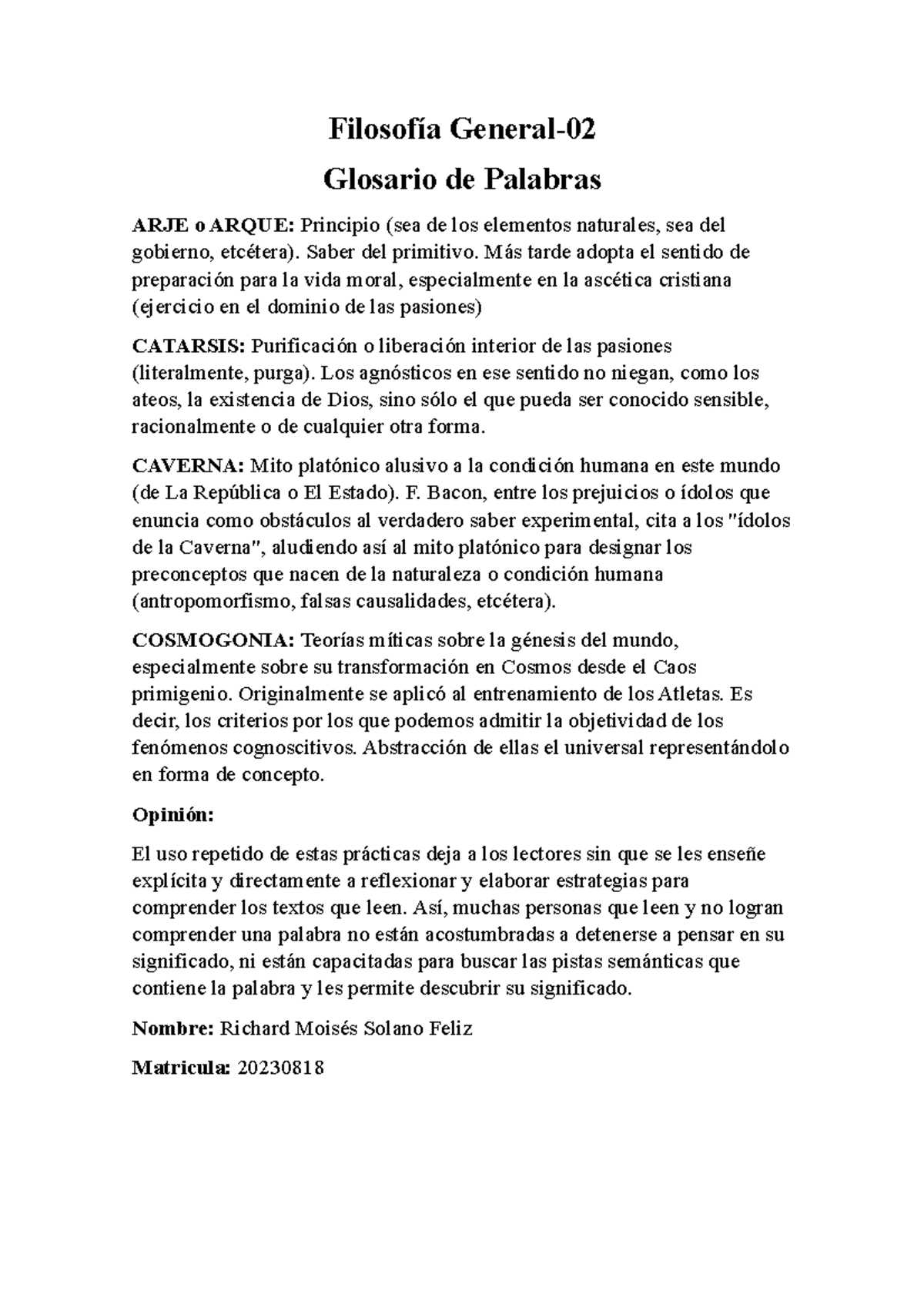 Filosofia General-02 - Filosofía General- Glosario de Palabras ARJE o ...