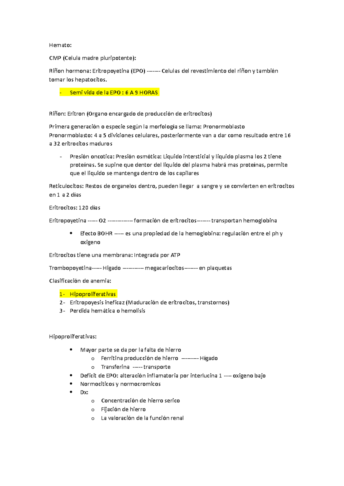 Repaso meca - Hemato: CMP (Celula madre pluripotente): Riñon hormona ...