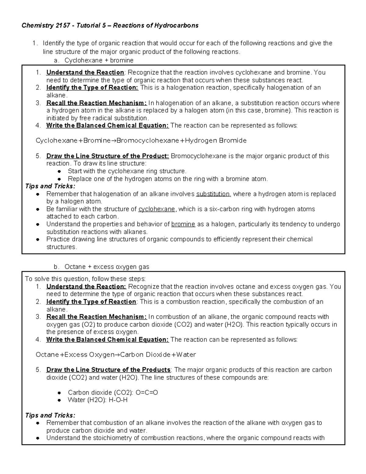 ORG CHEM - T5 – Q#1 expln - Tutorial Question - Chemistry 2157 ...