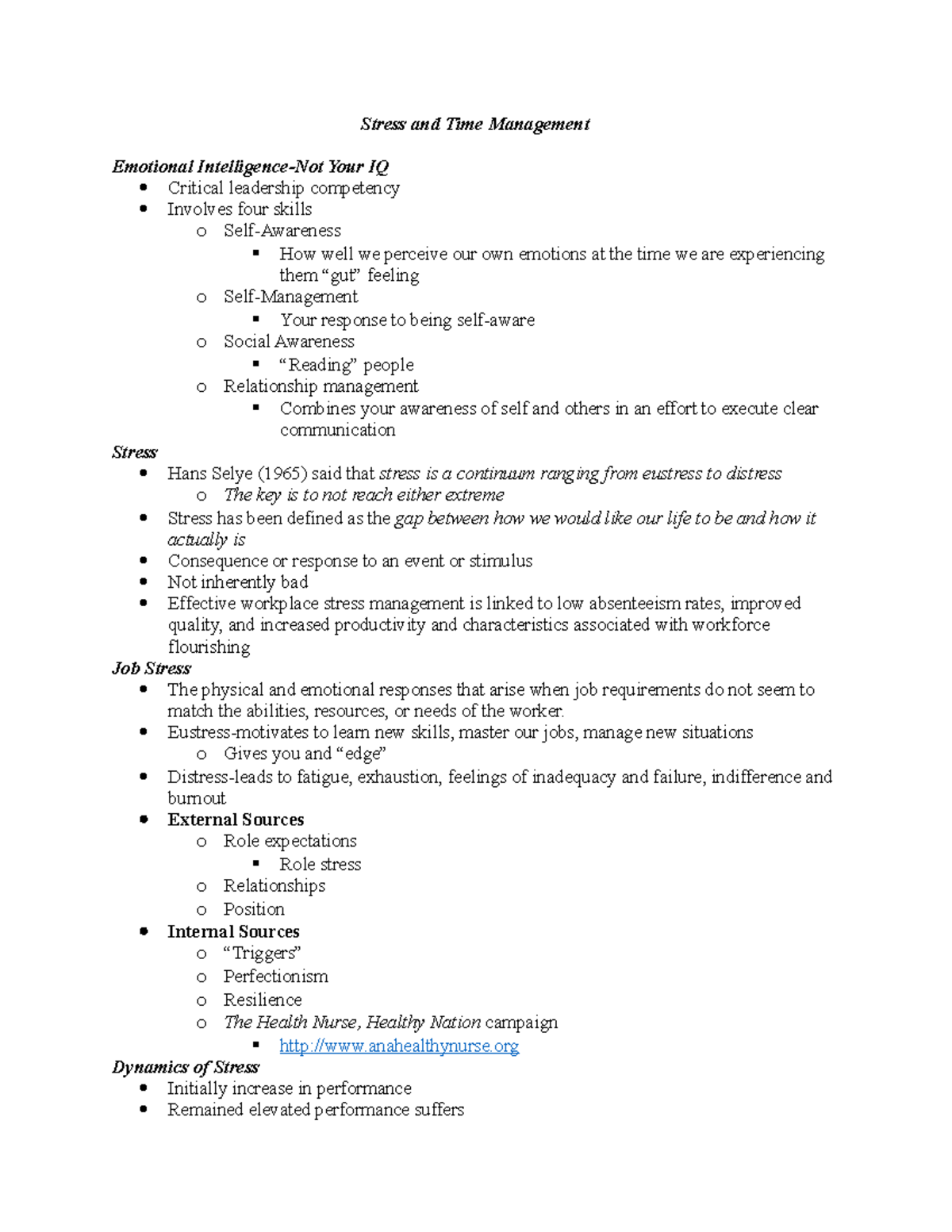 Stress and Time Management Notes - Stress and Time Management Emotional ...