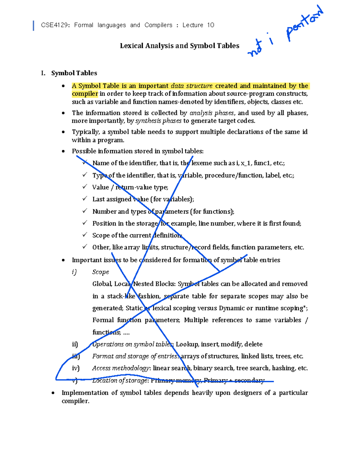 9. LN9 C3 Lexical Analysis and Symbol Table - Lexical Analysis and Symbol Tables I. Symbol ...