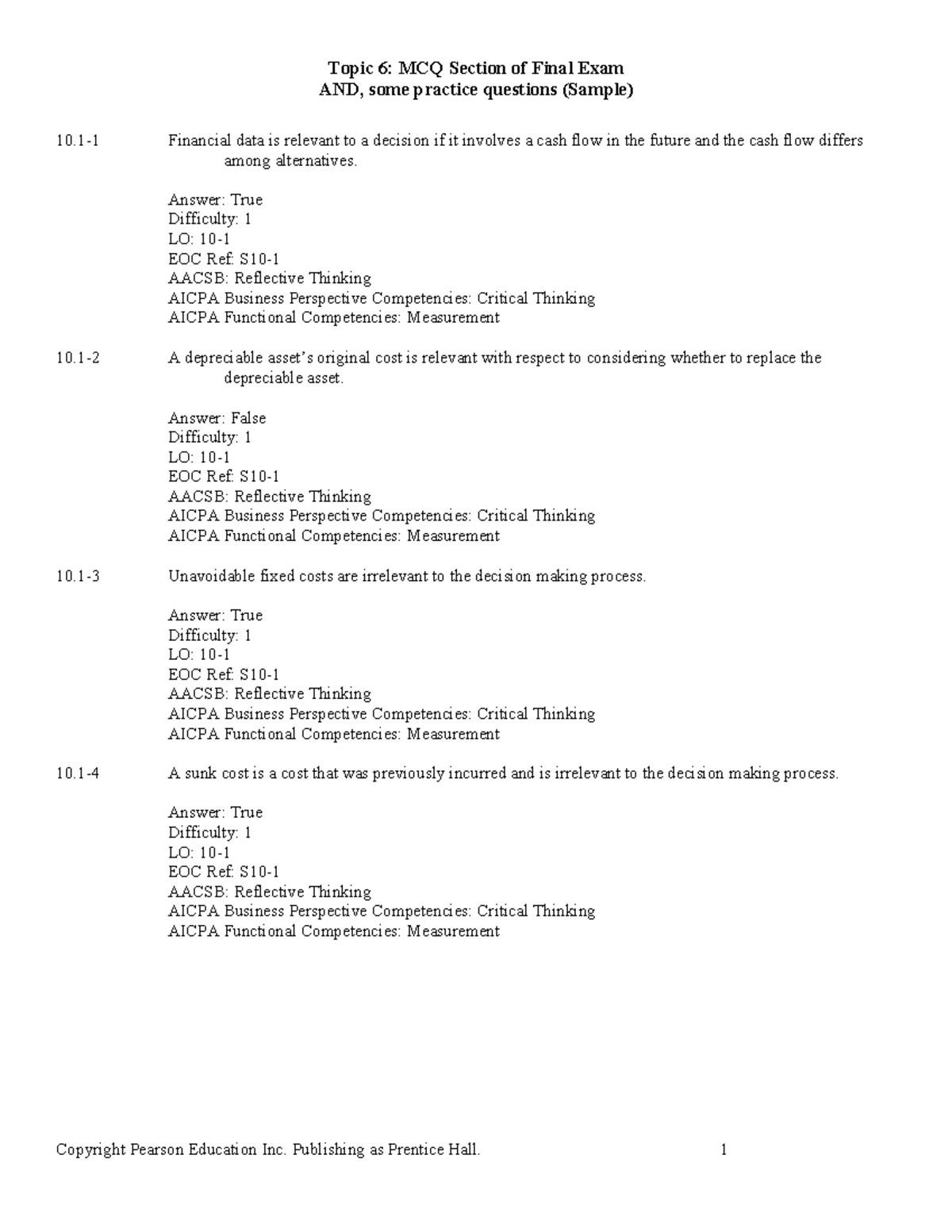 Topic 6, Sample MCQs and Practice Questions - Topic 6: MCQ Section of ...