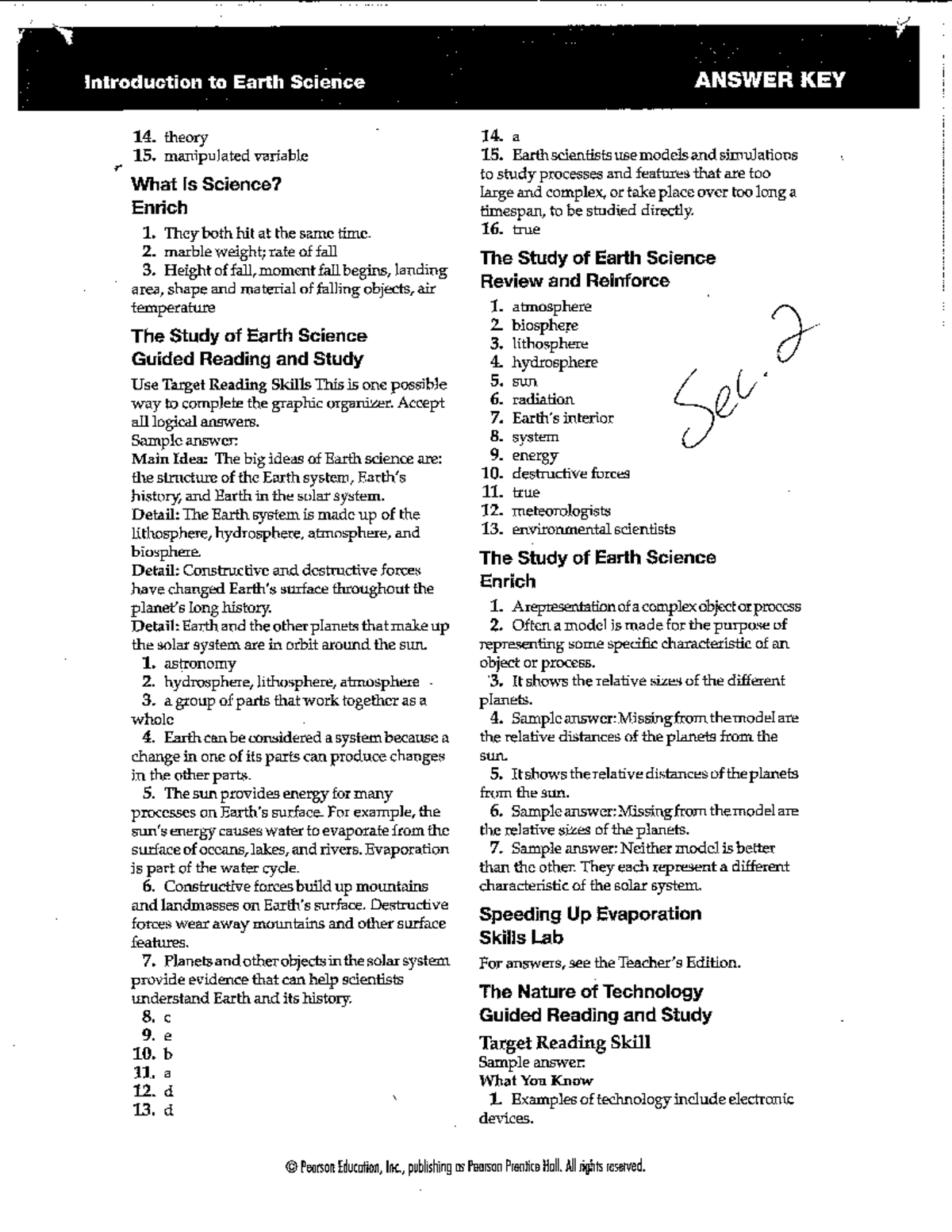 Unit 1- answer key sec - Earth Science - Studocu