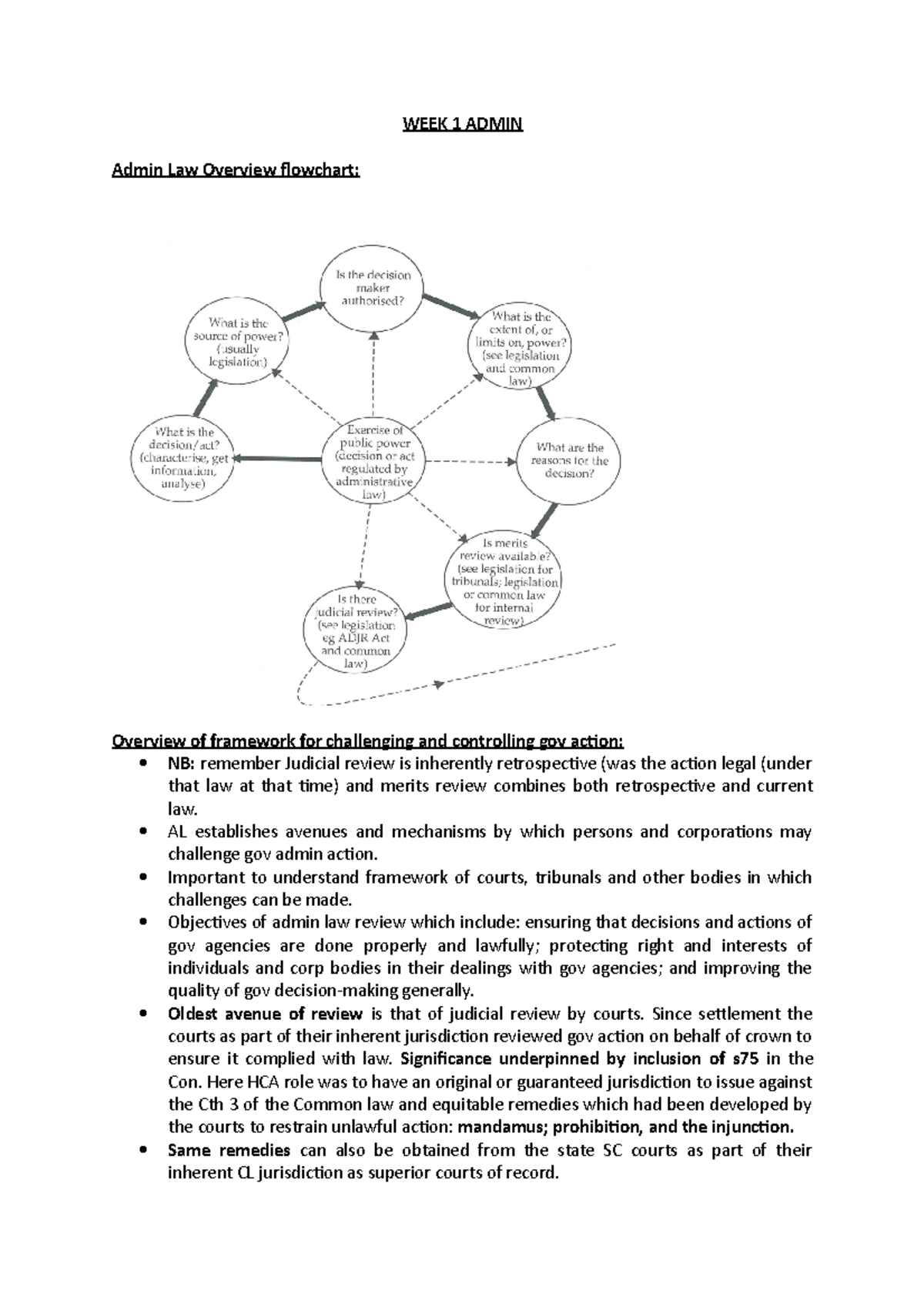 Admin notes - WEEK 1 ADMIN Admin Law Overview flowchart: Overview of ...