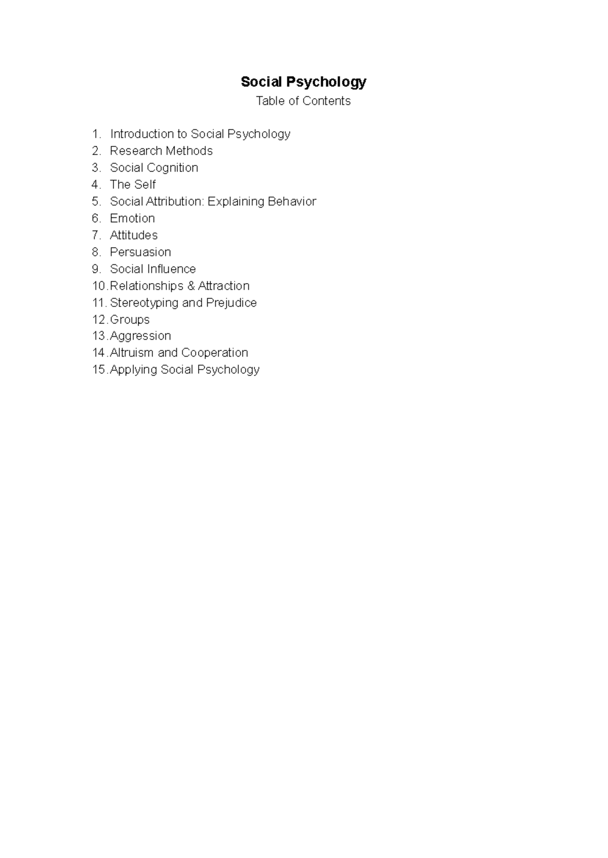 Social Psychology Unit 4: The Self - Social Psychology Table of ...