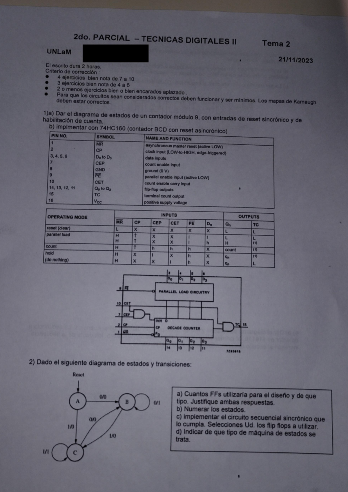Modpar 2 - 2 parcial - 2do. PARCIAL TECNICAS DIGITALES II Tema 2 UNLaM El escrito dura 2 horas ...