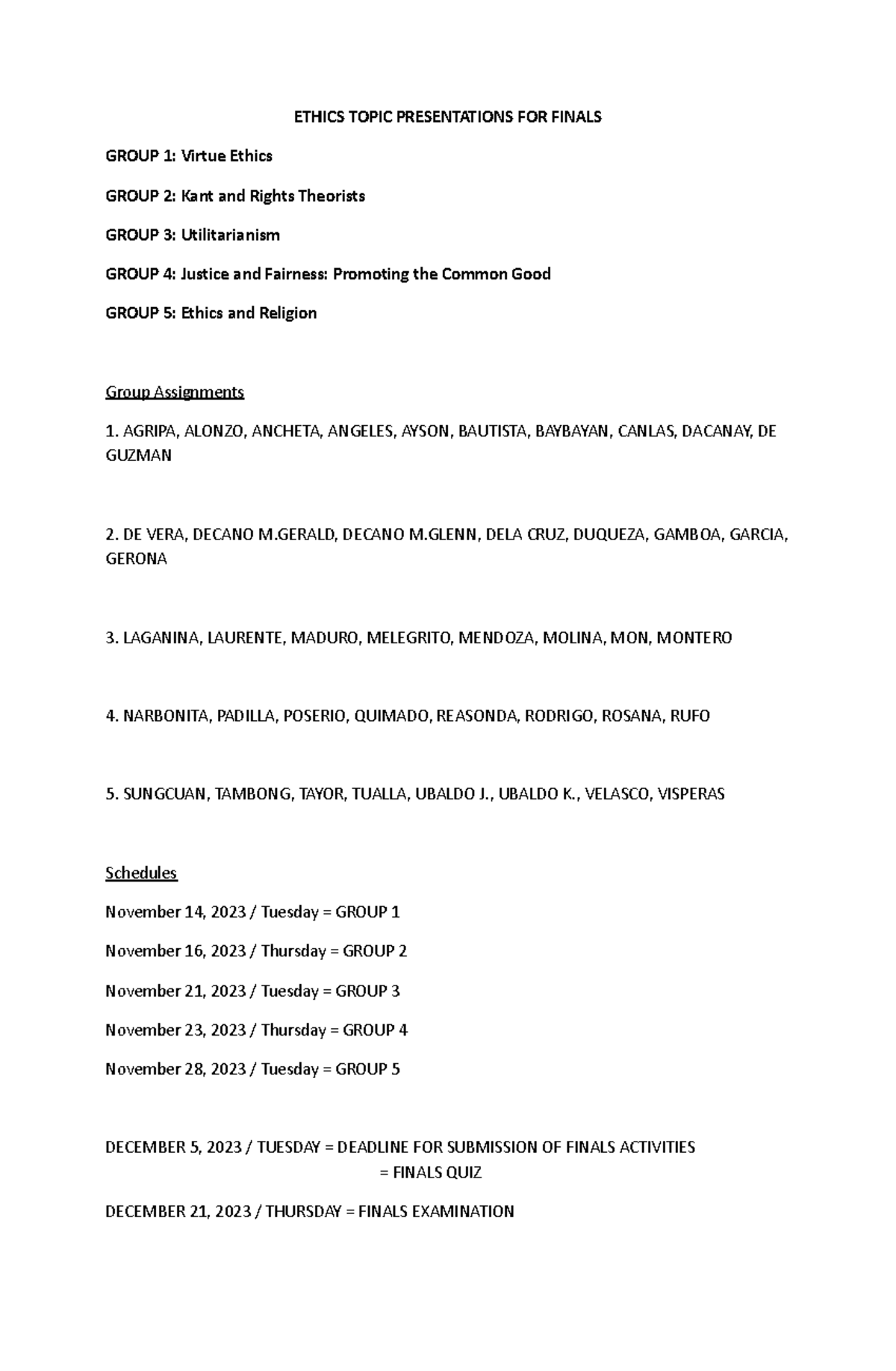 9.-P416- Ethics- Topic- Presentations-FOR- Finals - ETHICS TOPIC PRESENTATIONS FOR FINALS GROUP ...