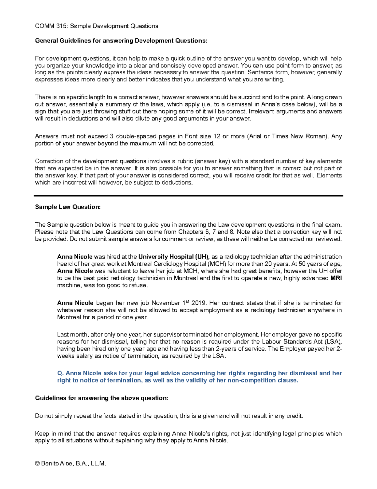 Sample/practice exam 2020, questions - General Guidelines for answering ...