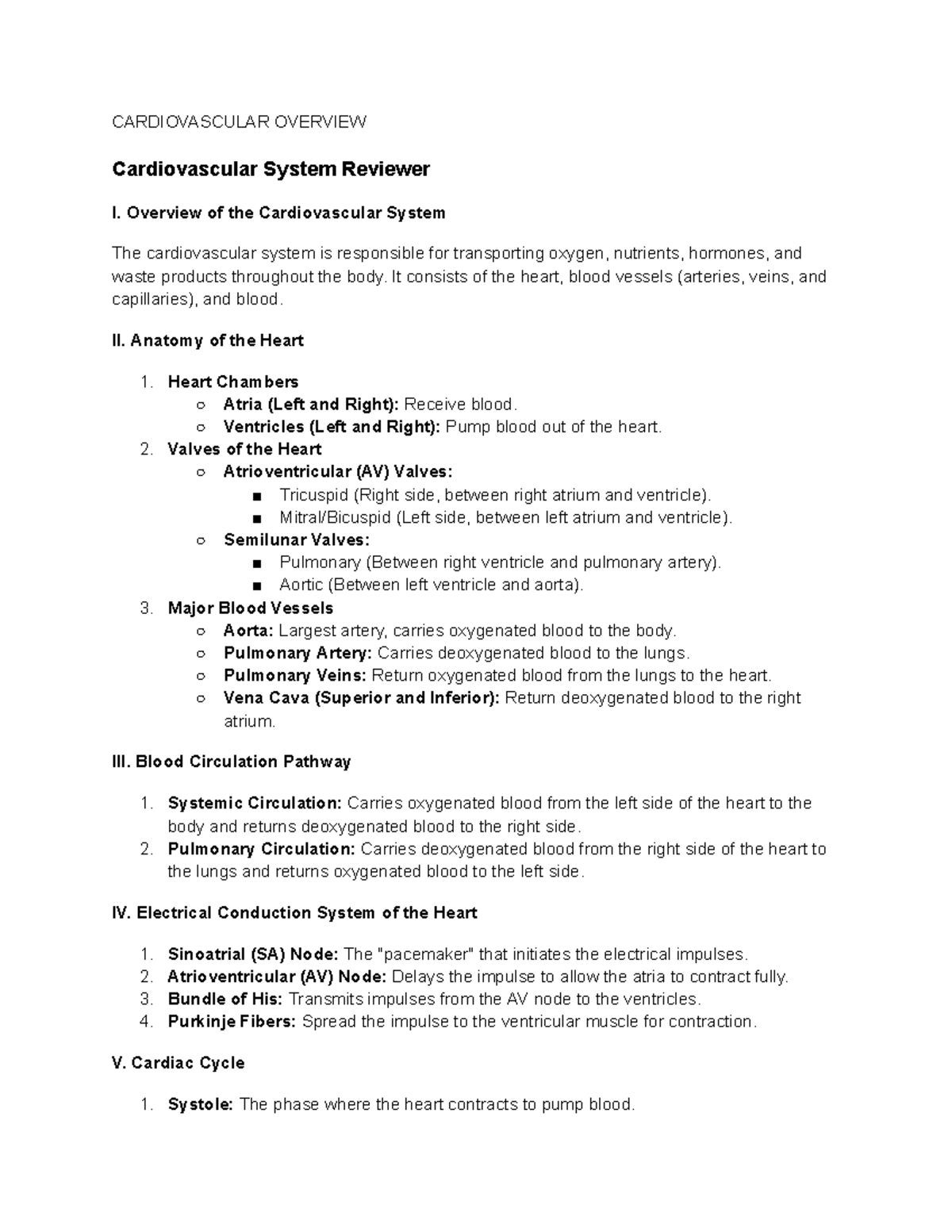 Cardiovascular Overview - CARDIOVASCULAR OVERVIEW Cardiovascular System ...