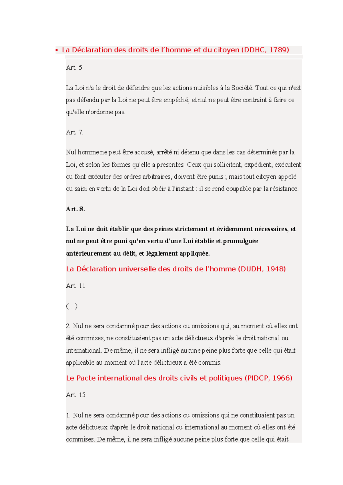 Droit pénal articles - La Déclaration des droits de l’homme et du ...