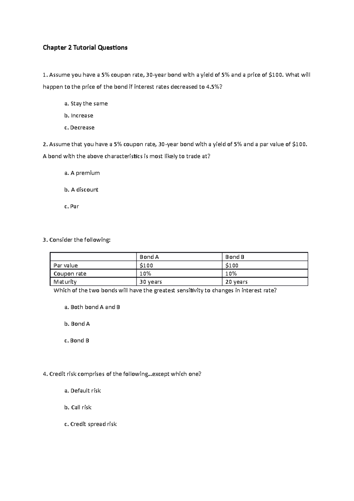 Chapter 2 Tutorial Questions - Chapter 2 Tutorial Questions Assume you have a 5% coupon rate ...
