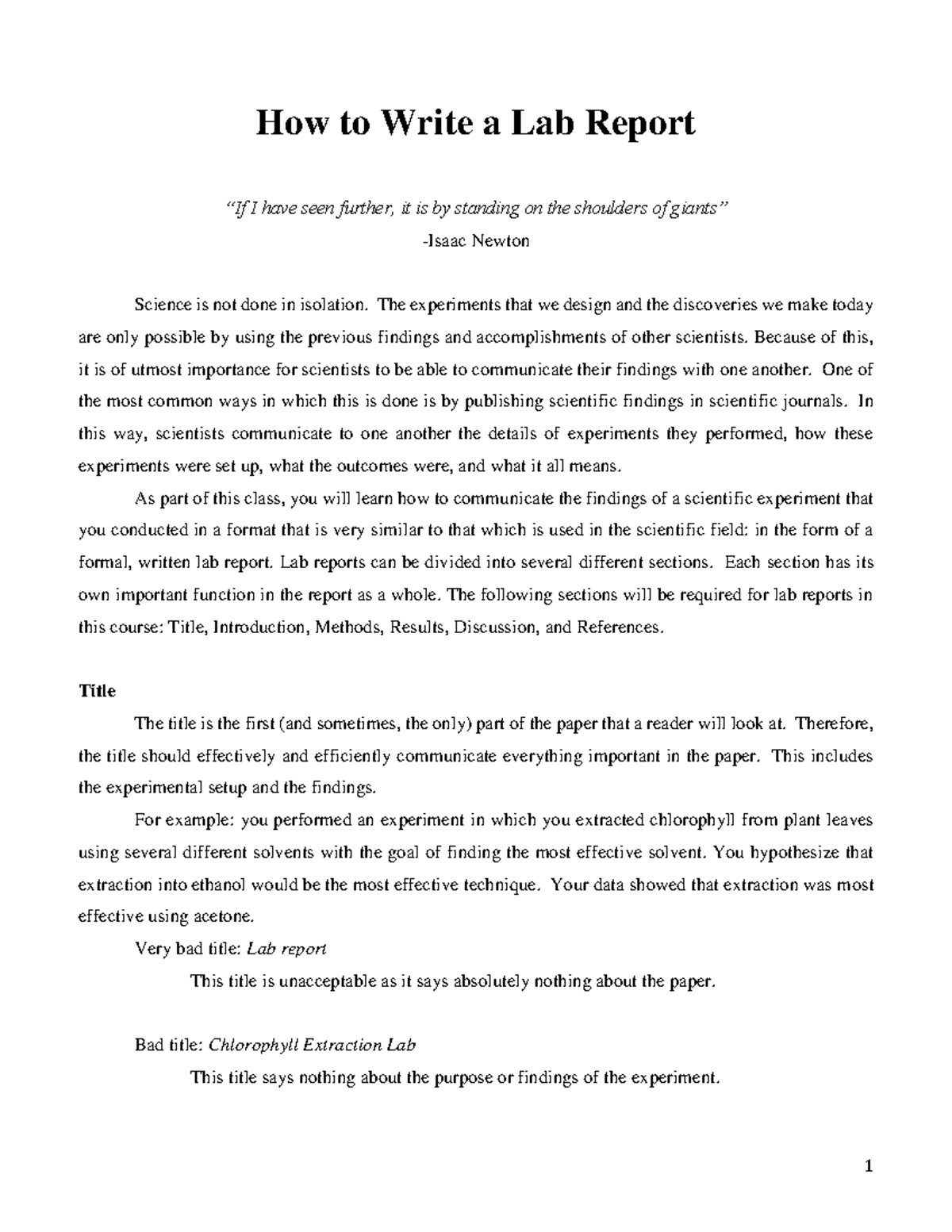 Supplemental - EP Rubric - How to Write a Lab Report