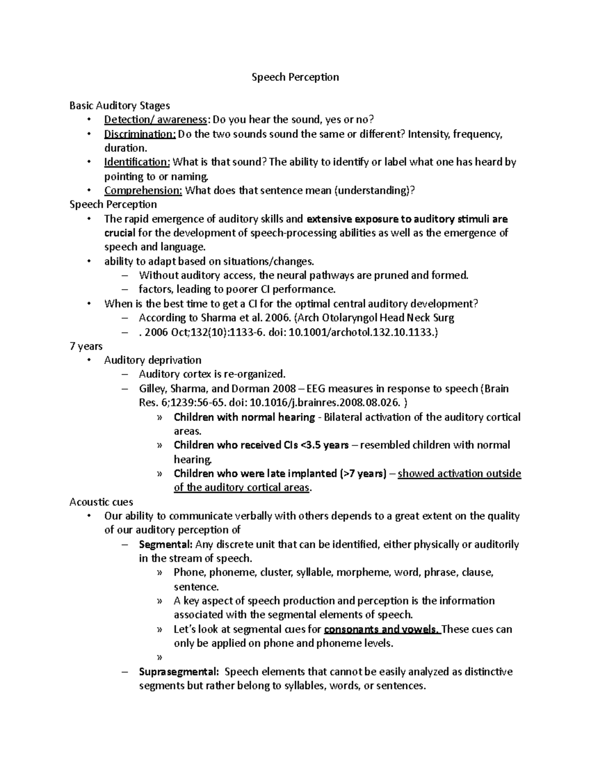 Speech Perception - Lecture notes from Aural Rehabilitation Course at ...