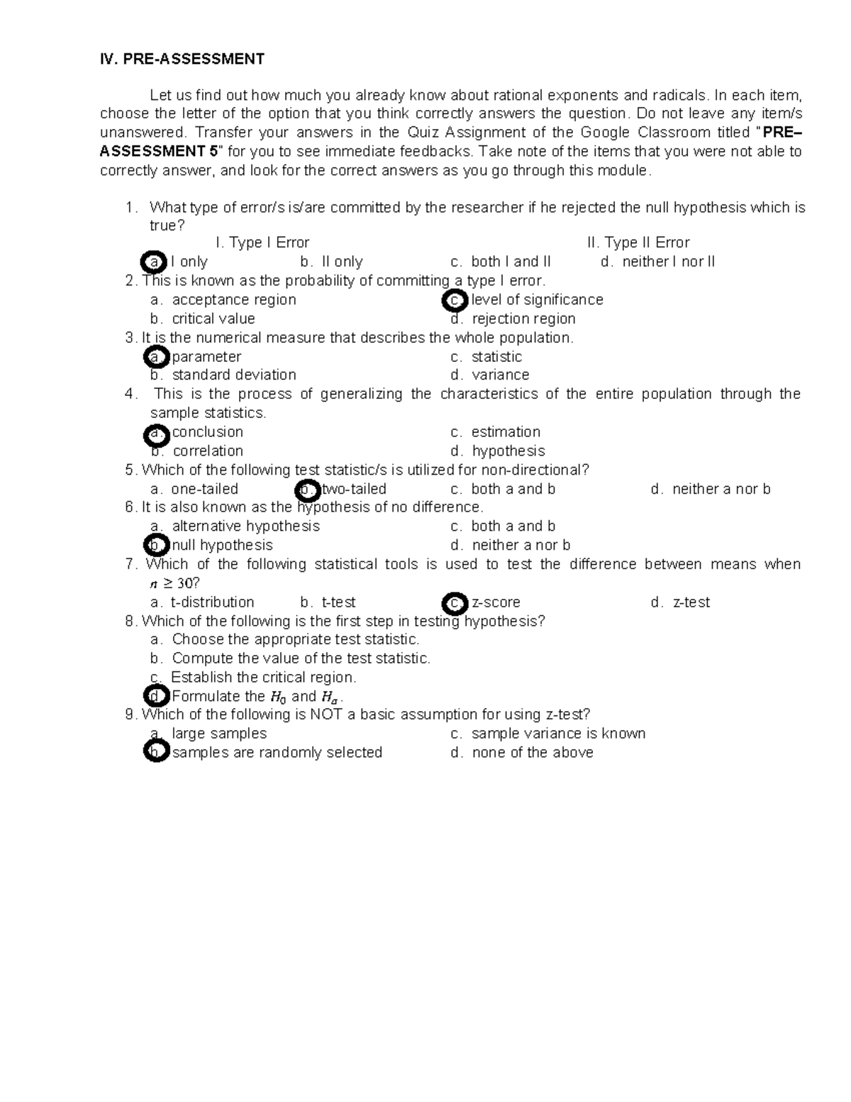 IV - dsadadasdad - IV. PRE-ASSESSMENT Let us find out how much you ...