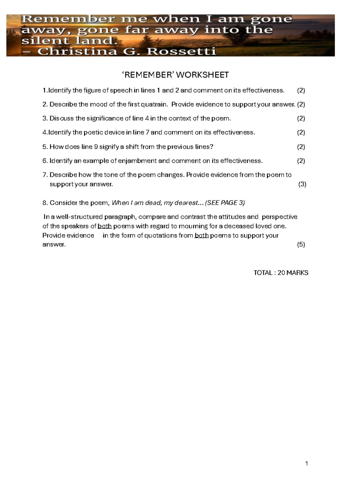 Remember Worksheet - Just English - ‘REMEMBER’ WORKSHEET 1 .Identify ...