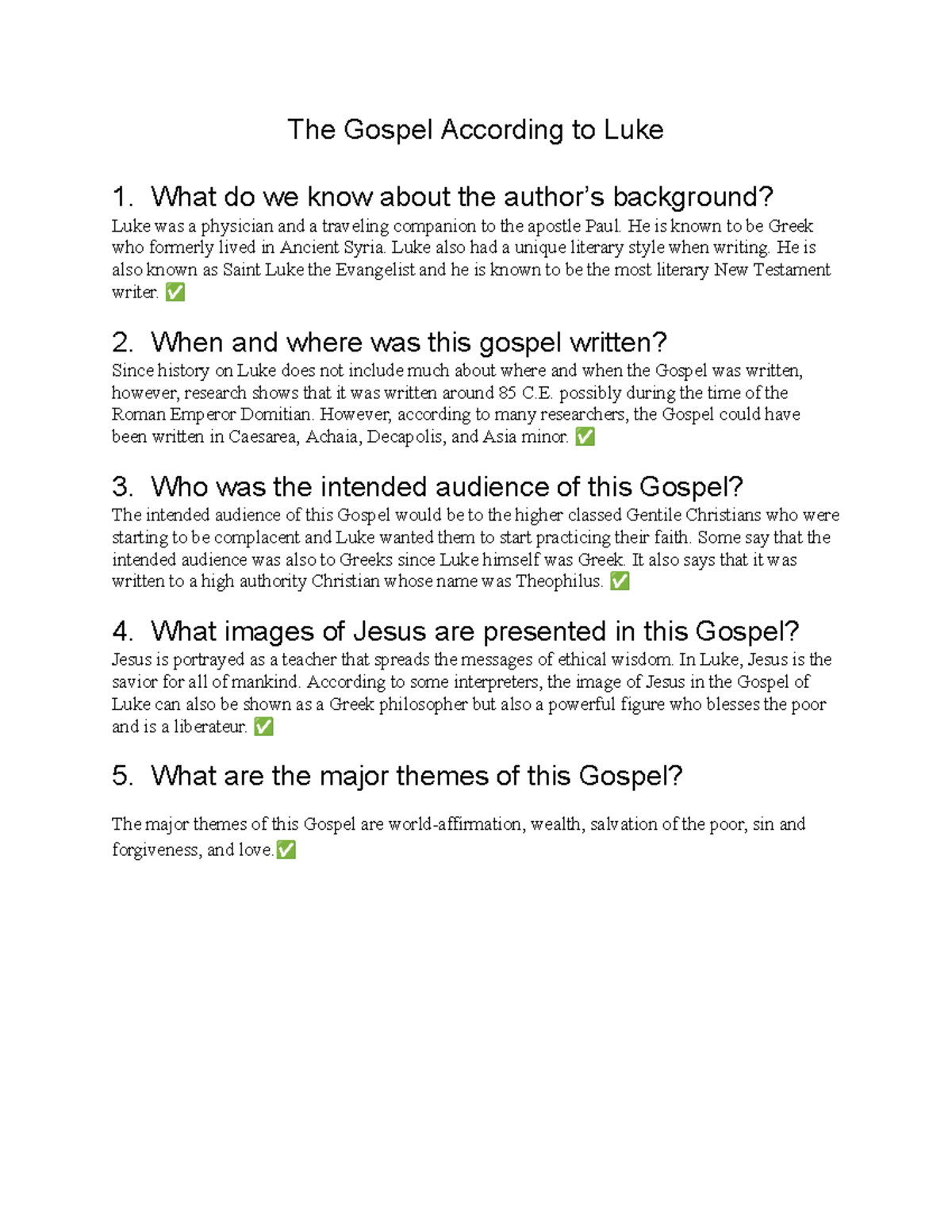 Gospel questions - The Gospel According to Luke 1. What do we know ...