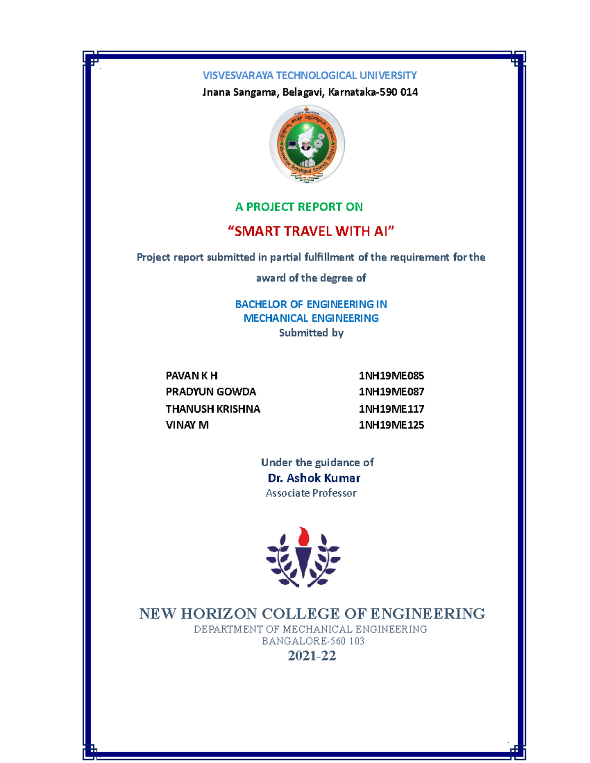 Report-2.1 - project - ####### VISVESVARAYA TECHNOLOGICAL UNIVERSITY ...