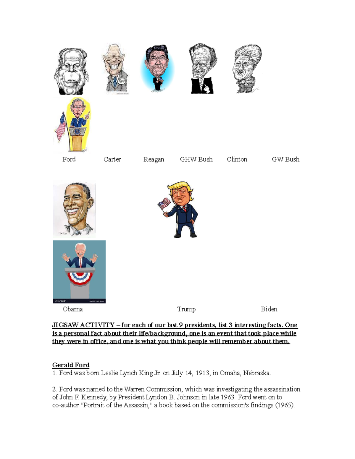 Presidential Jigsaw - notes - Ford Carter Reagan GHW Bush Clinton GW ...