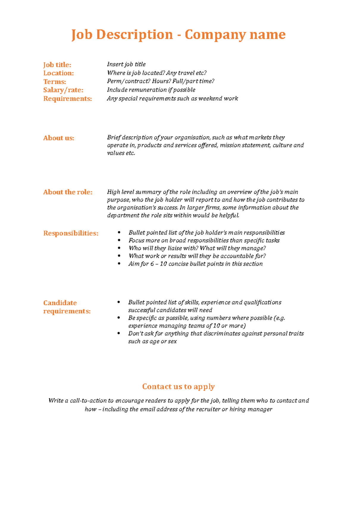 Modern job description template 5 - Job Description - Company name Job ...