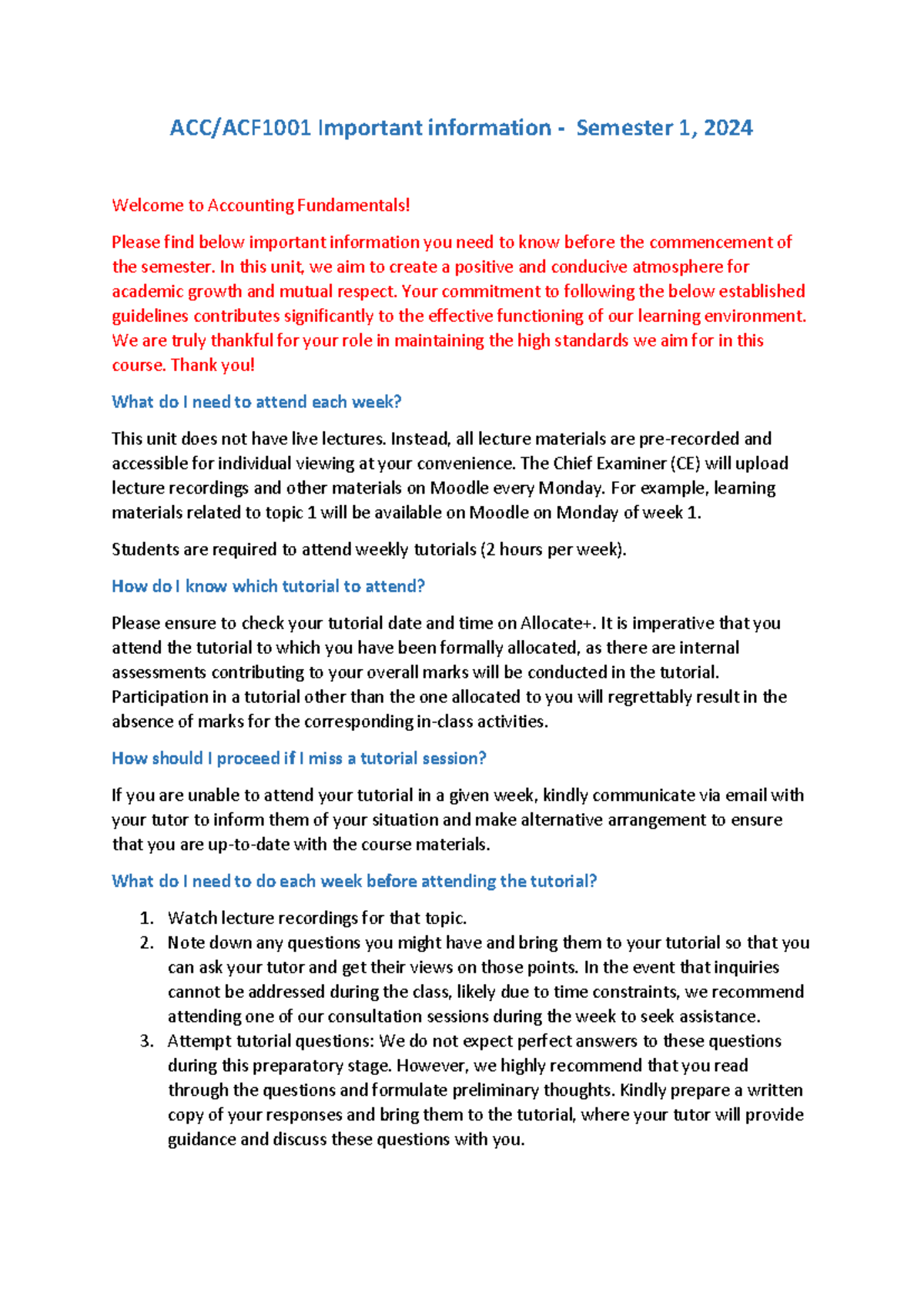 AC1001 - Important Information - ACC/ACF1001 Important information ...