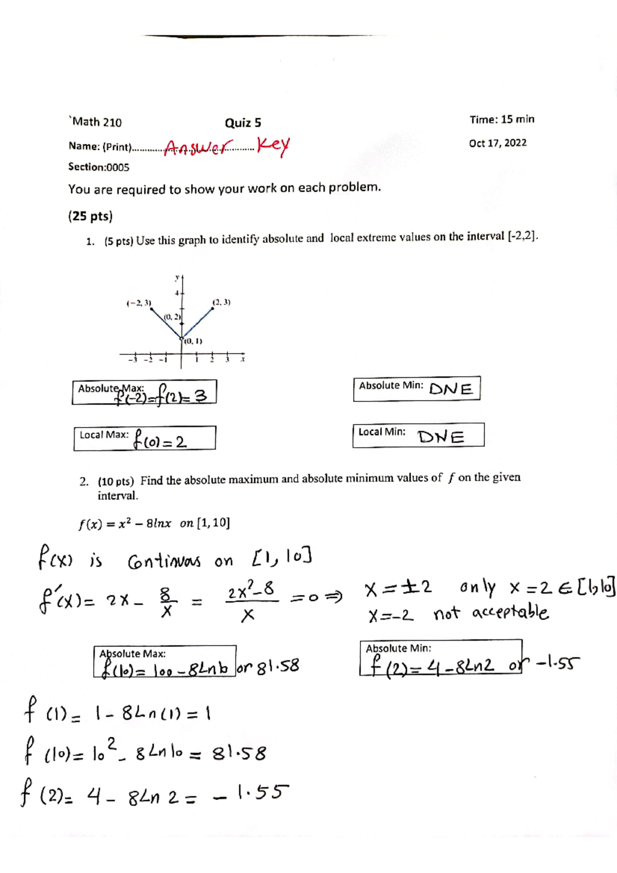 Quiz 5 Answer Key - Teach by Prof.Arash Arjmand - MATH 210 - Studocu