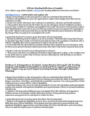 EDS 561 Reading Reflection 1 Template - EDS 561 Reading Reflection 1 Template Note: Make a copy ...