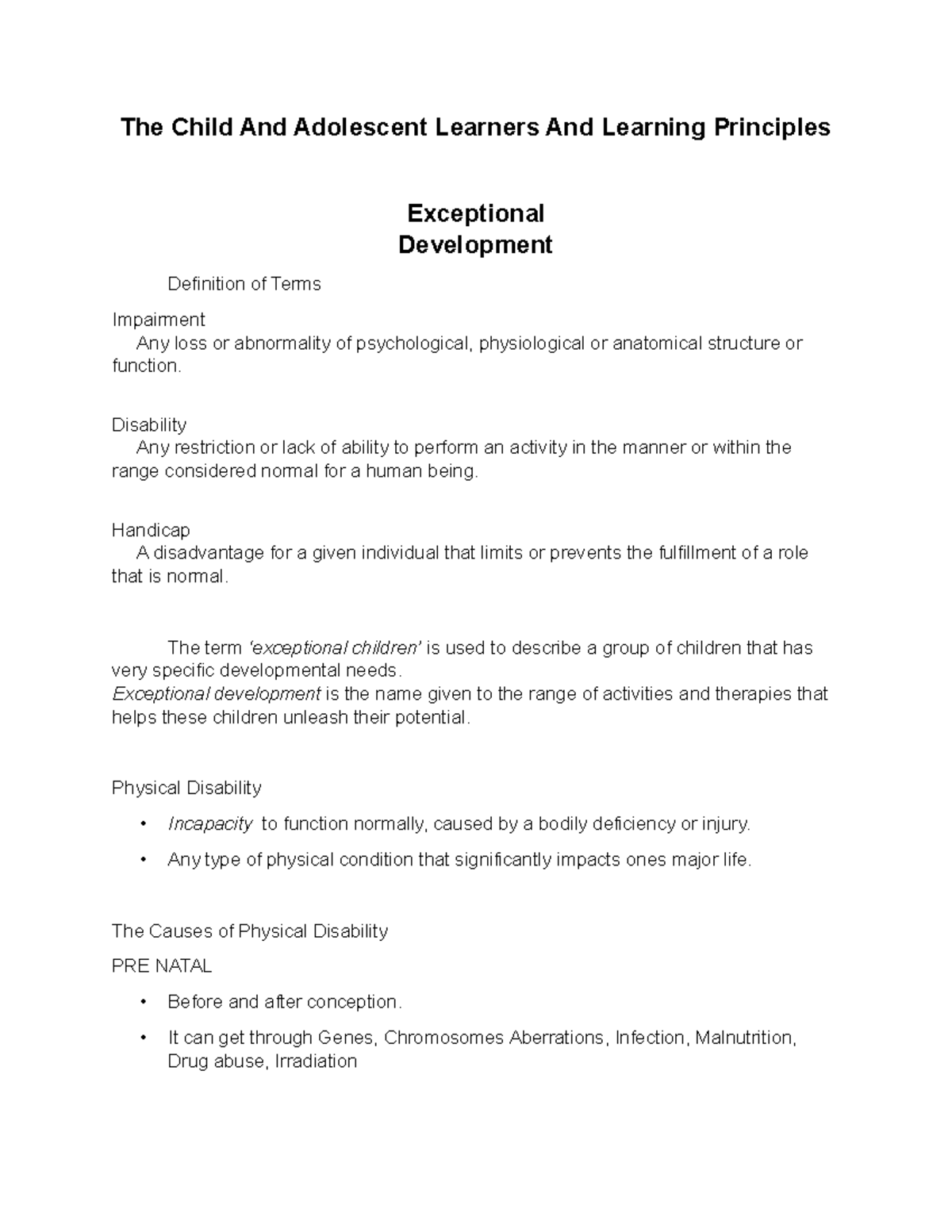 Exceptional Development - The Child And Adolescent Learners And ...