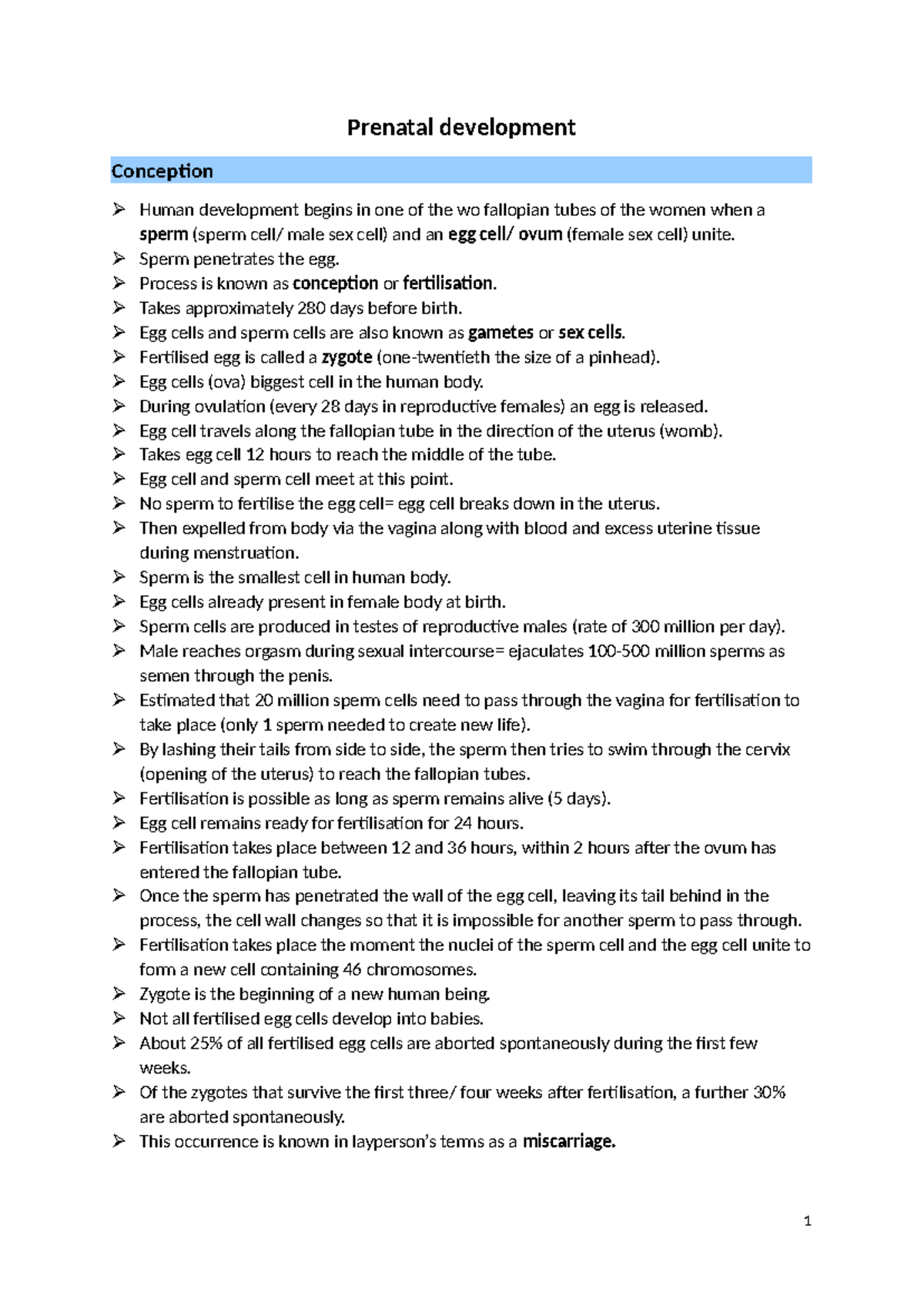 Chapter 5- Prenatal development - Prenatal development Conception Human ...