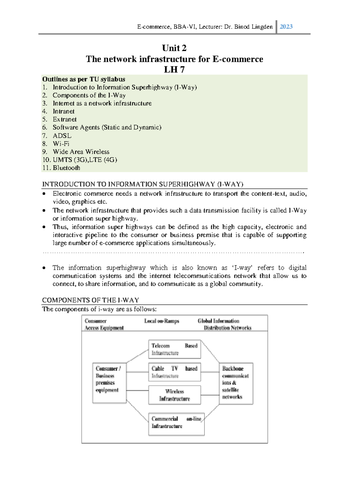 Chapter 2 BBA E commerce - Unit 2 The network infrastructure for E-commerce LH 7 Outlines as per ...