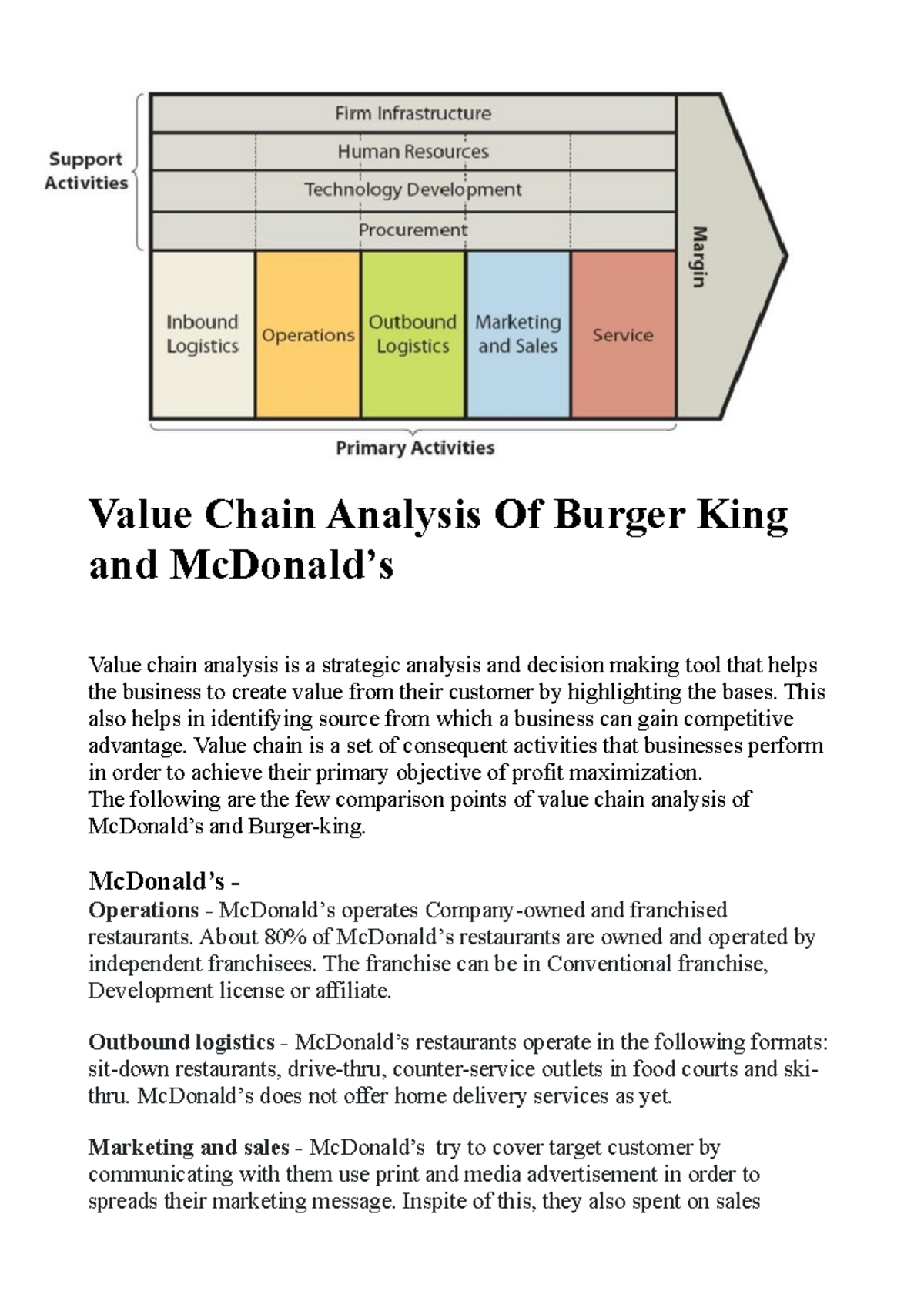Value Chain Analysis - nothing - Value Chain Analysis Of Burger King ...