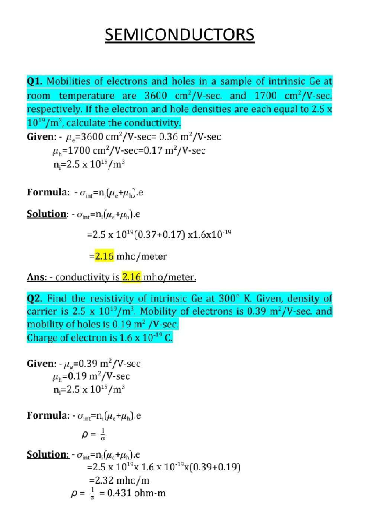 List of Solved Examples Semiconductor Physics - Applied Physics – I ...