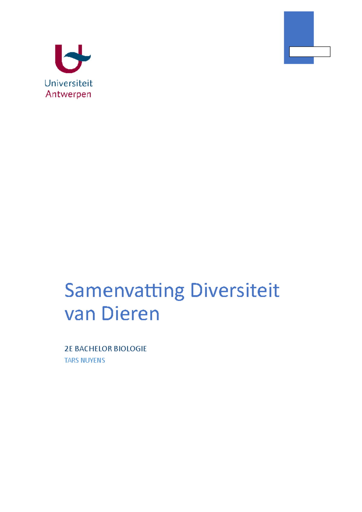 Samenvatting Diversiteit van Dieren - - Studocu