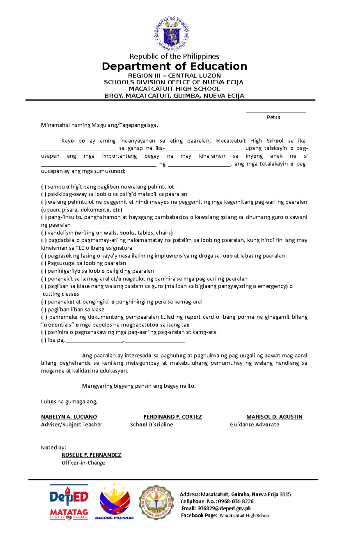 Sulat PA Anyaya - letter - Republic of the Philippines Department of ...