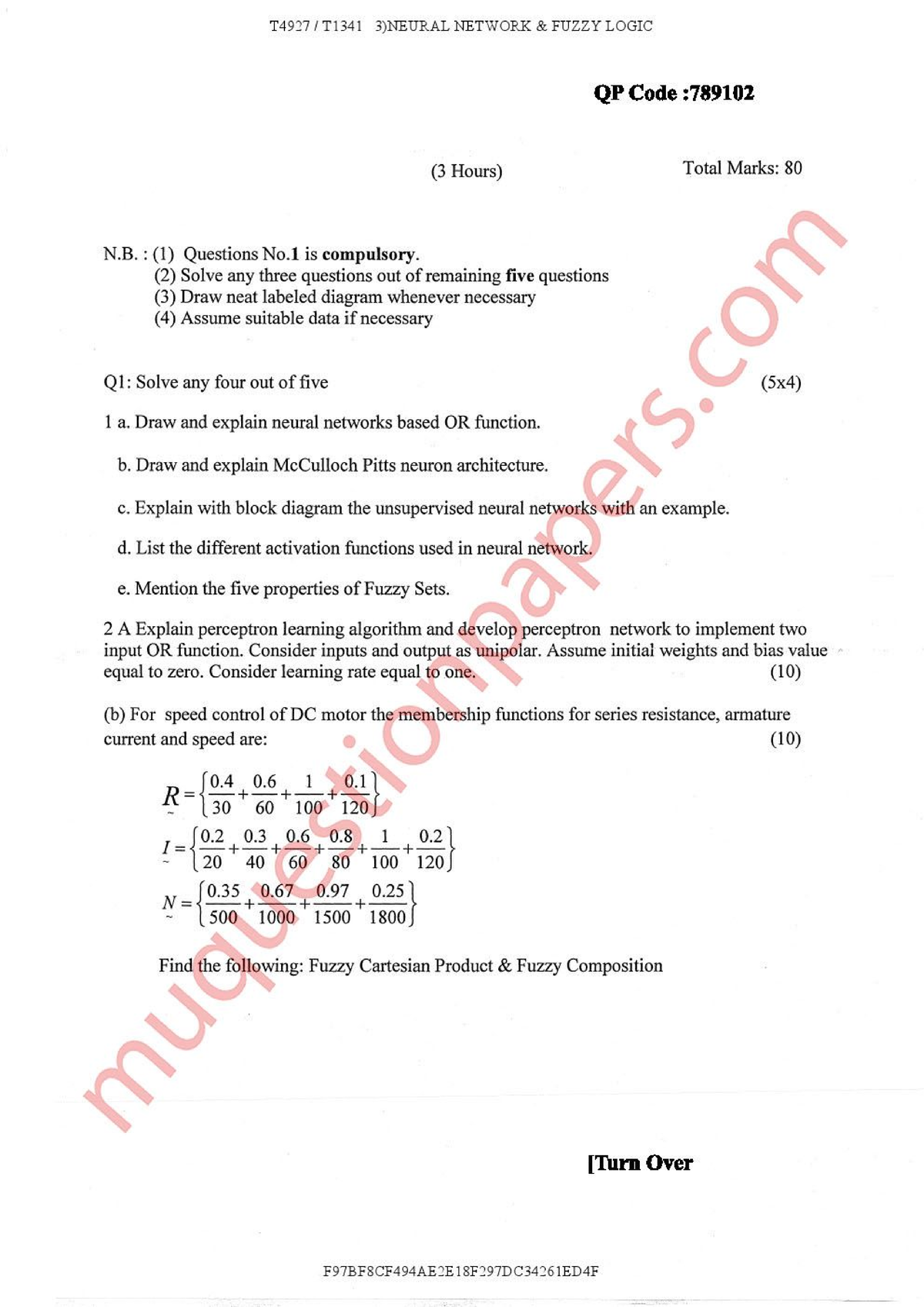 BE-EXTC SEM7 NNFL MAY17 - 3)NEURAL NETWORK FUZZY LOGIC QP Code :789102 (3 Hours) Total Marks: 80 ...