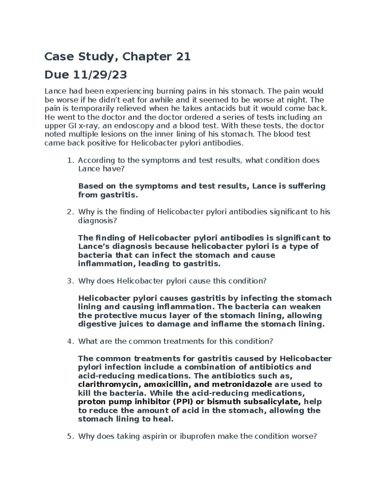 Case Study Chapter 21 - Case Study, Chapter 21 Due 11/29/ Lance had ...