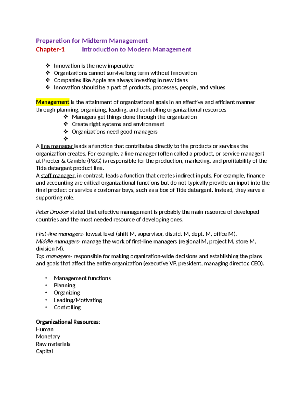 Preparetion for Midterm Management - Preparetion for Midterm Management ...