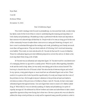 Final Reflection Paper - Riya Shah Core III Professor White December ...