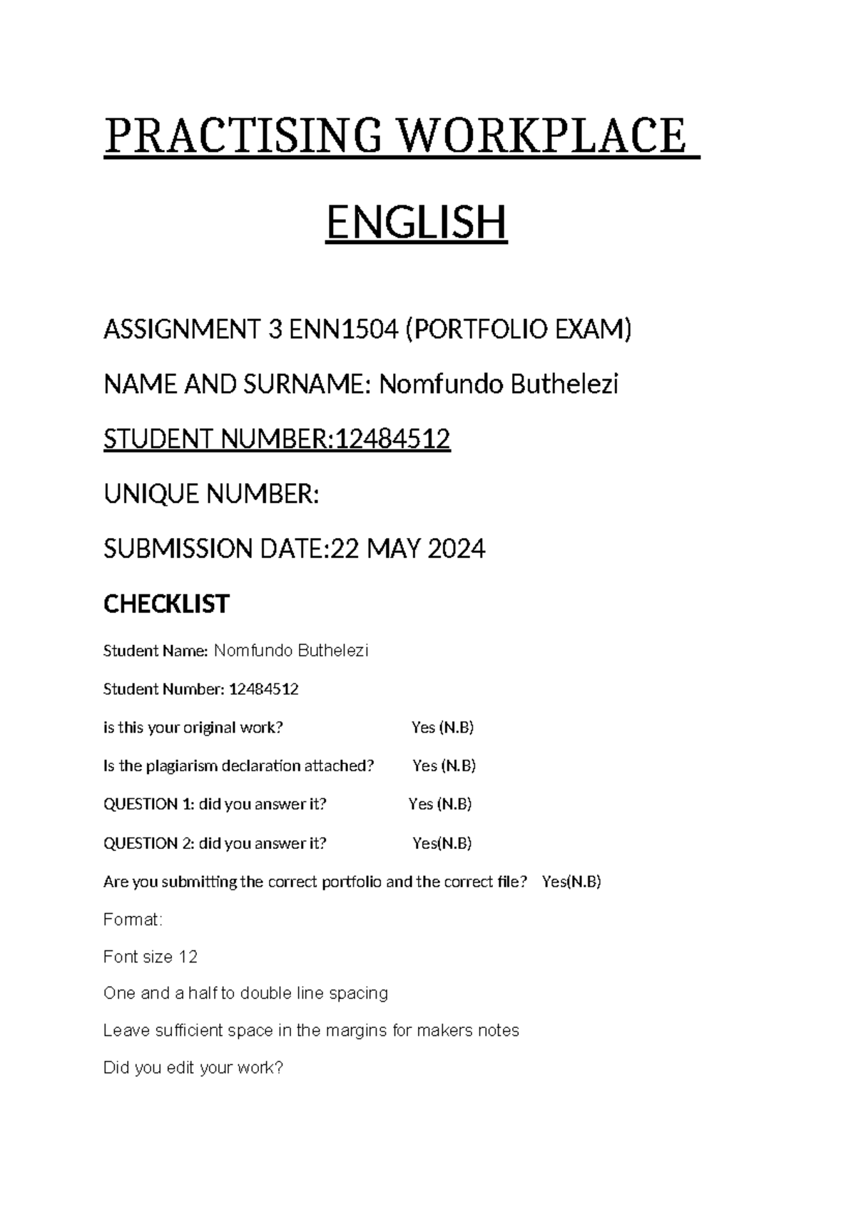 Practising Workplace - summary and investigation report - PRACTISING ...
