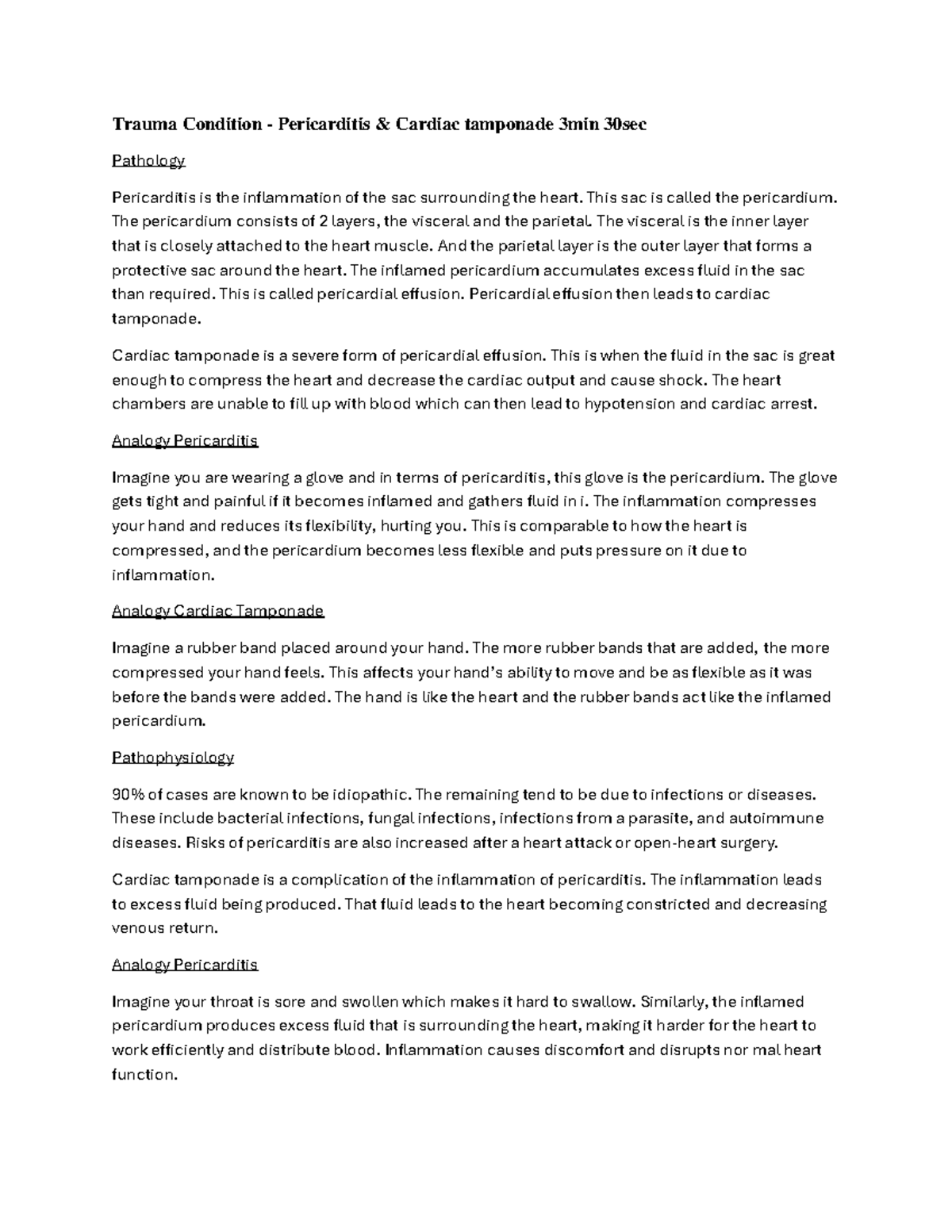 Trauma Condition Assignment Script - Trauma Condition - Pericarditis ...