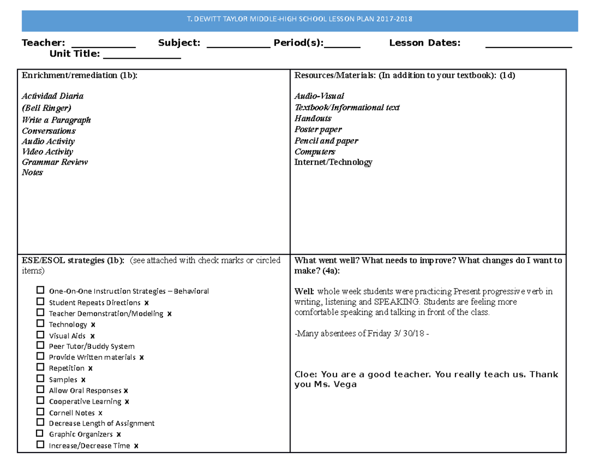 Lesson Plan Template 2017 2018 (1) Sp - Teacher: ______________ Subject
