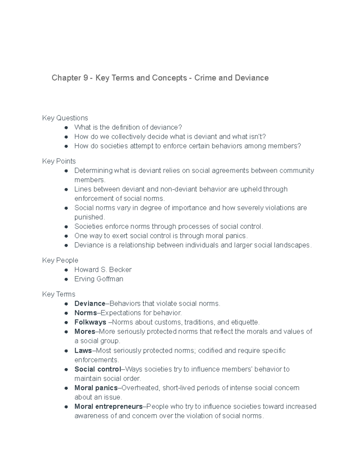 Chapter 9 Notes sociology - Chapter 9 - Key Terms and Concepts - Crime ...