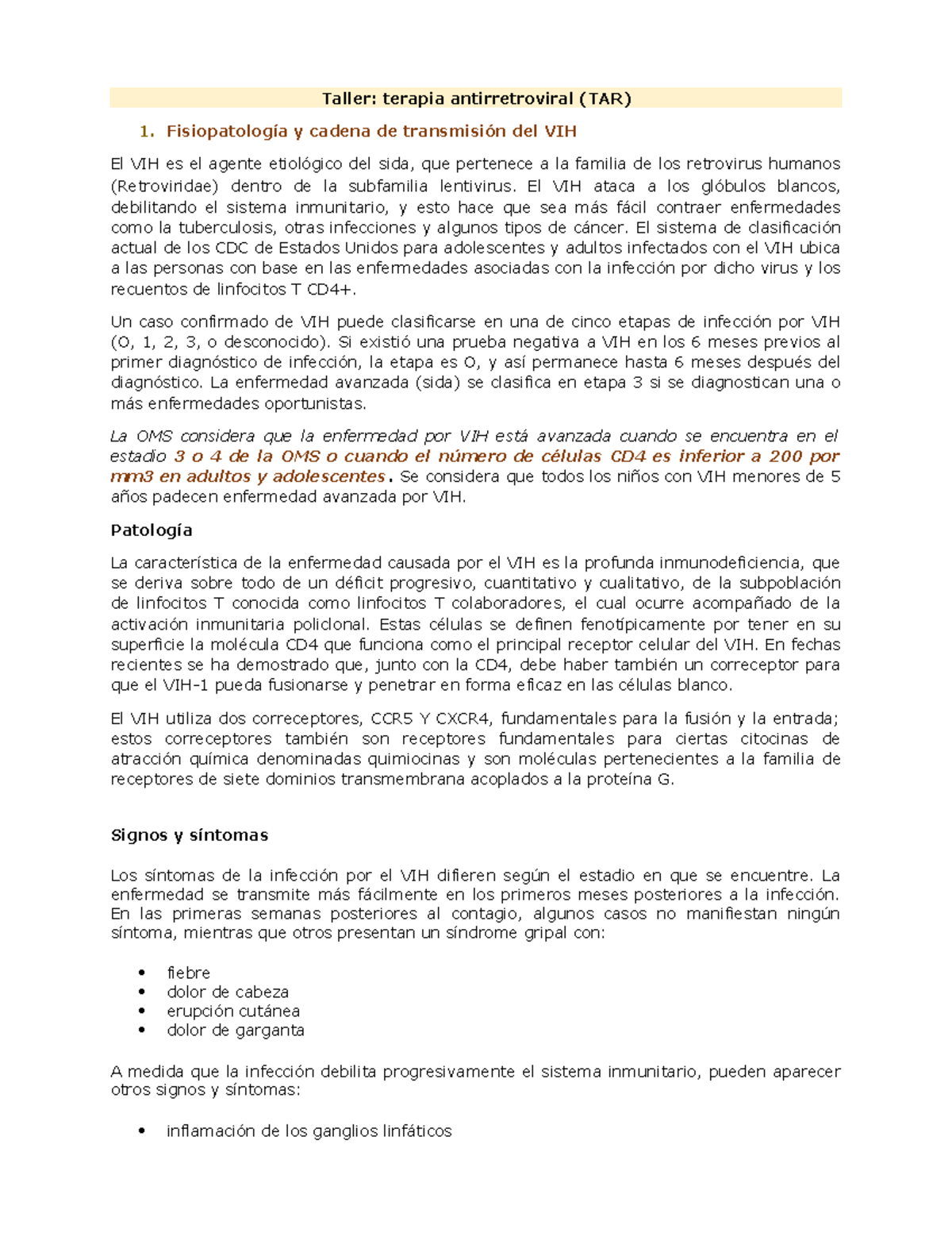 Taller antiretroviral - Taller: terapia antirretroviral (TAR ...