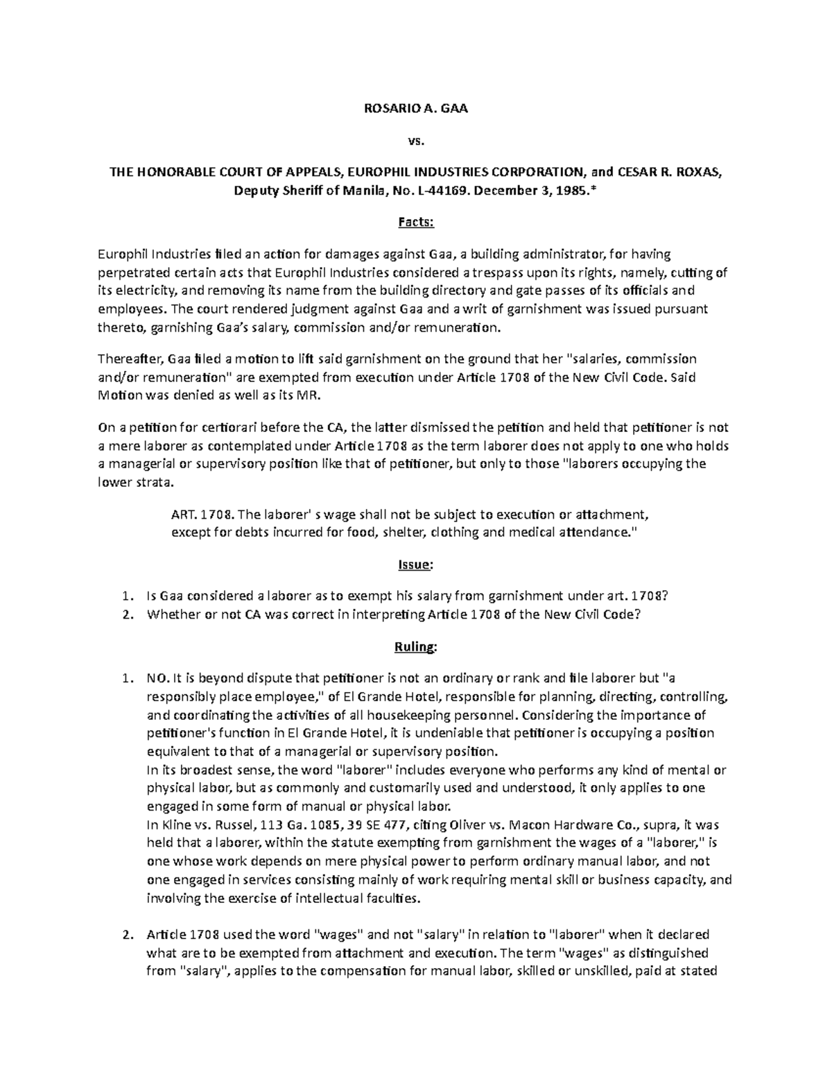 1. GAA vs CA - case digest - ROSARIO A. GAA vs. THE HONORABLE COURT OF ...
