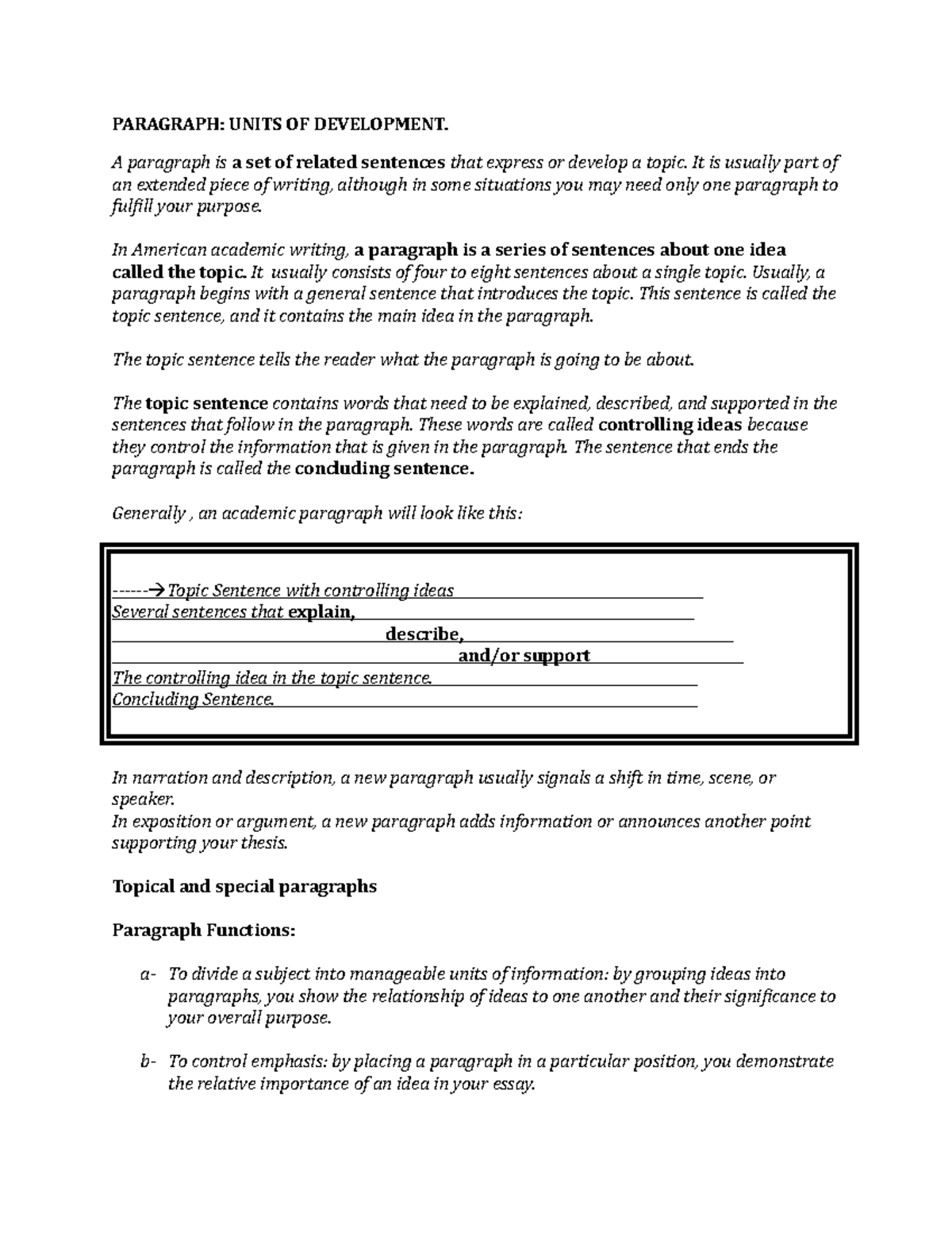 Units of Paragraph Development. - PARAGRAPH: UNITS OF DEVELOPMENT. A ...