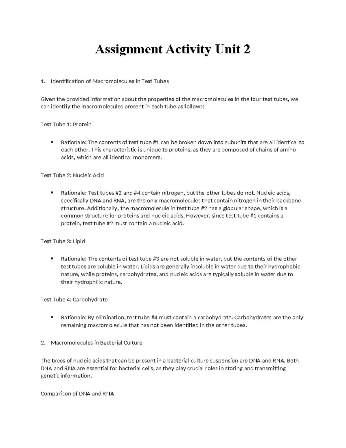 Assignment Activity Unit 2 - Identification of Macromolecules in Test ...