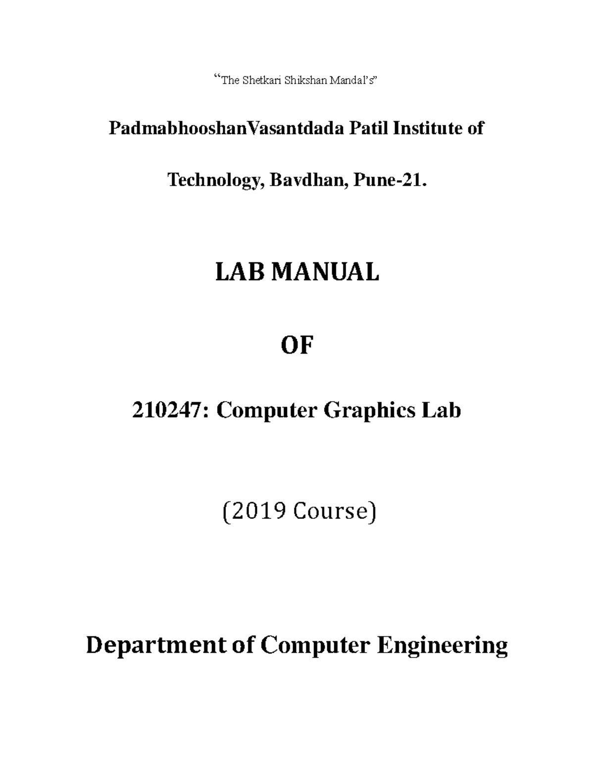 CG LAB Manual SE SPB - Practical of computer graphics - “The Shetkari Shikshan Mandal’s” - Studocu